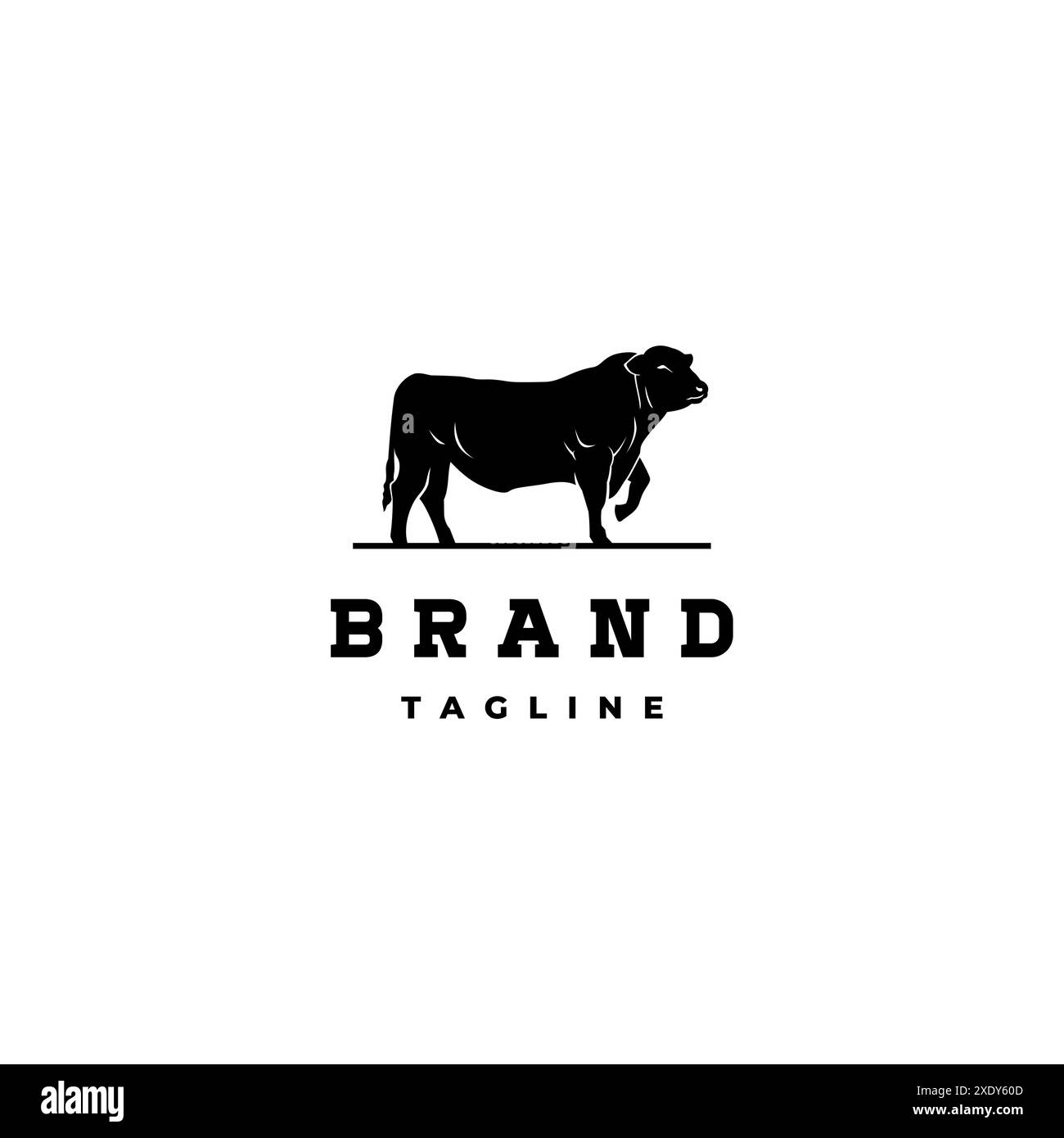 Black Angus Cow Silhouette Logo Design. Black Angus Cow Illustration With One Leg Raised Stock ...