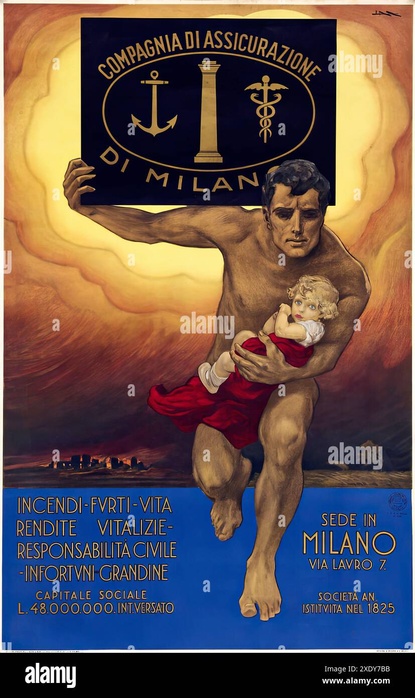 METLICOVITZ Leopoldo - Compagnia di Assicurazione di Milano 1932 - Vintage Italian advertising ...