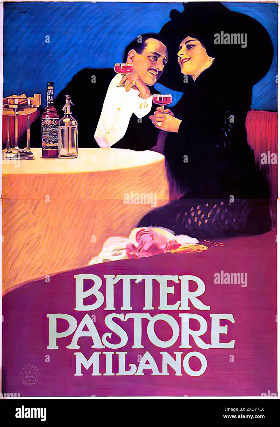 METLICOVITZ Leopoldo - Bitter Pastore Milano 1913 - Vintage Italian advertising poster Stock ...