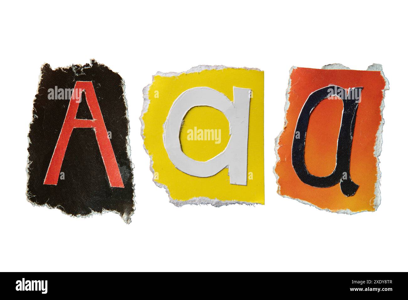 A alphabet torn from a magazine paper on white background with clipping ...