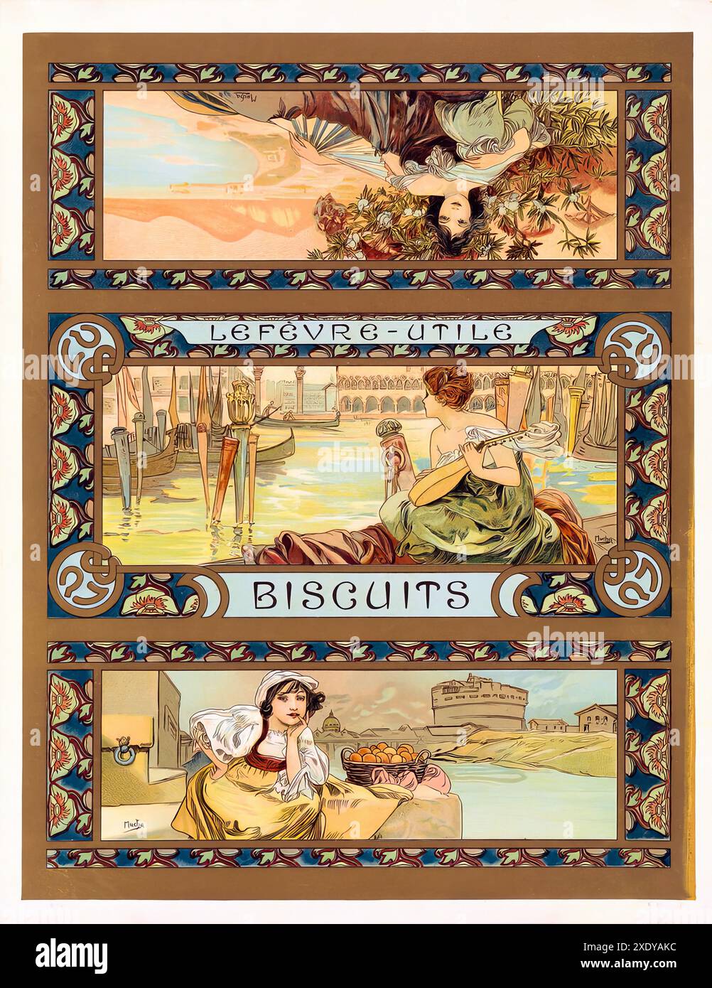 MUCHA Alfons (1860-1939) - Label for Biscuits Madère Lefèvre-Utile c ...