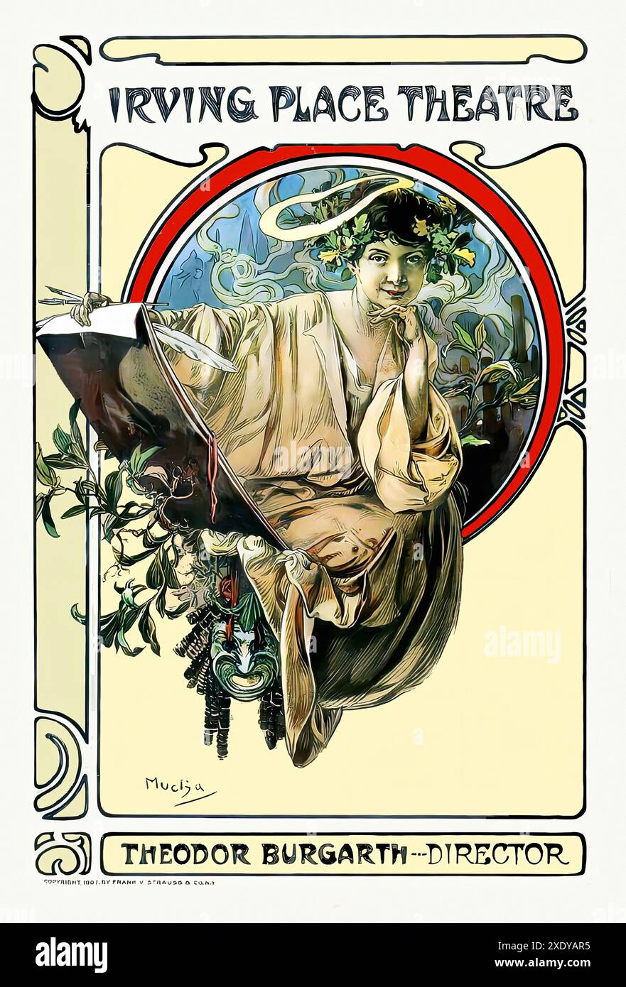 MUCHA Alfons Maria - Irving Place Theatre 1907 Art Nouveau print poster ...