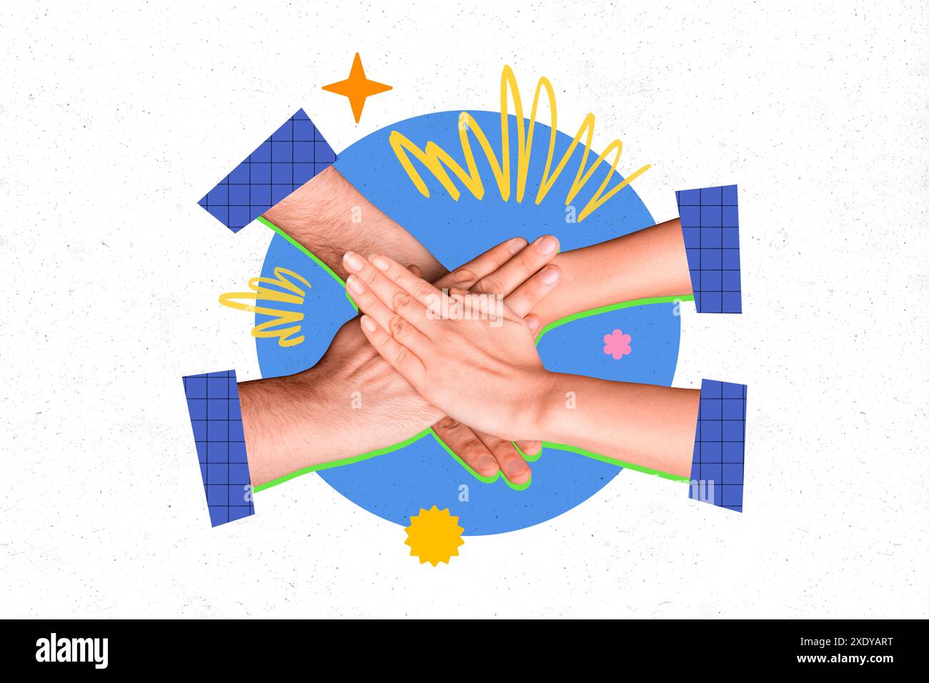 Composite photo collage of people hand unity together showing team work ...