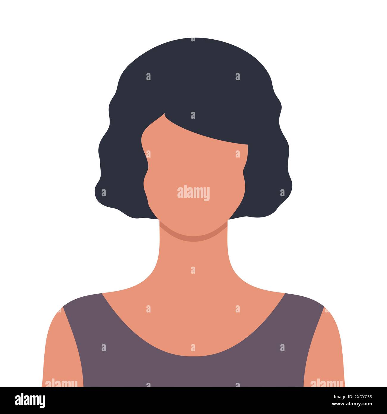 Abstract faceless young woman with curly bob haircut. Abstract avatar ...