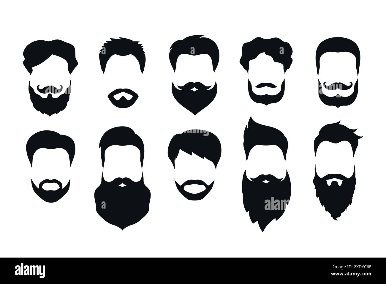 Mens hair and beard silhouettes set. Hipster or retro gentleman style ...