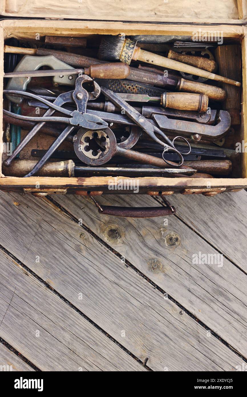 Box with different old hand tools Stock Photo - Alamy