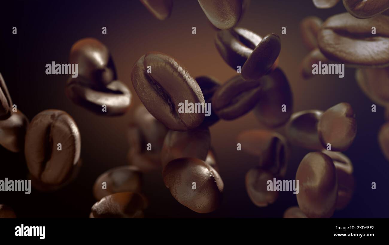 Front view background of falling brown coffee beans Stock Photo - Alamy