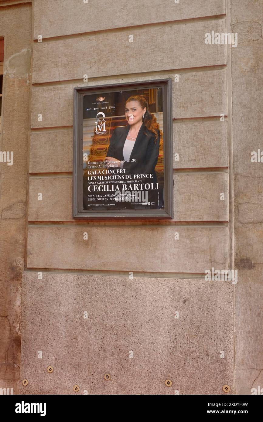 Cremona, Italy - June 15th 2024 Poster advertising a opera liric ...