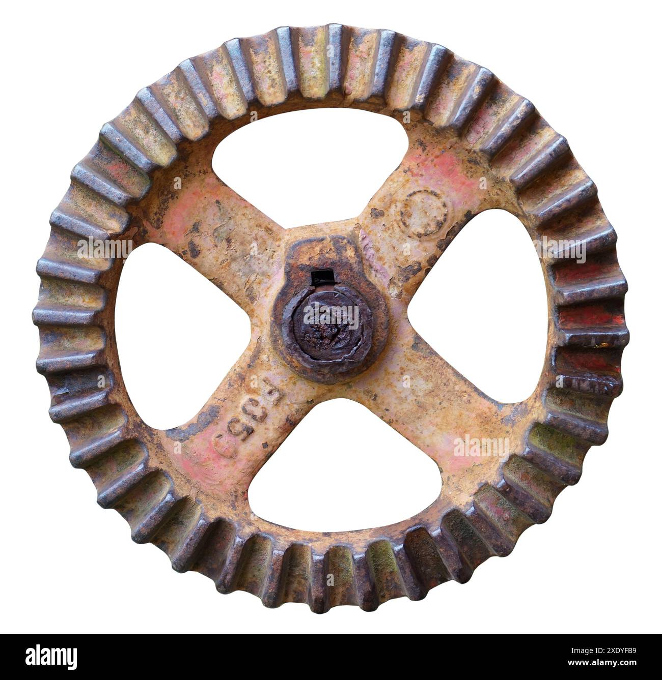 Rusty retro vintage small tractor red gear isolated Stock Photo - Alamy