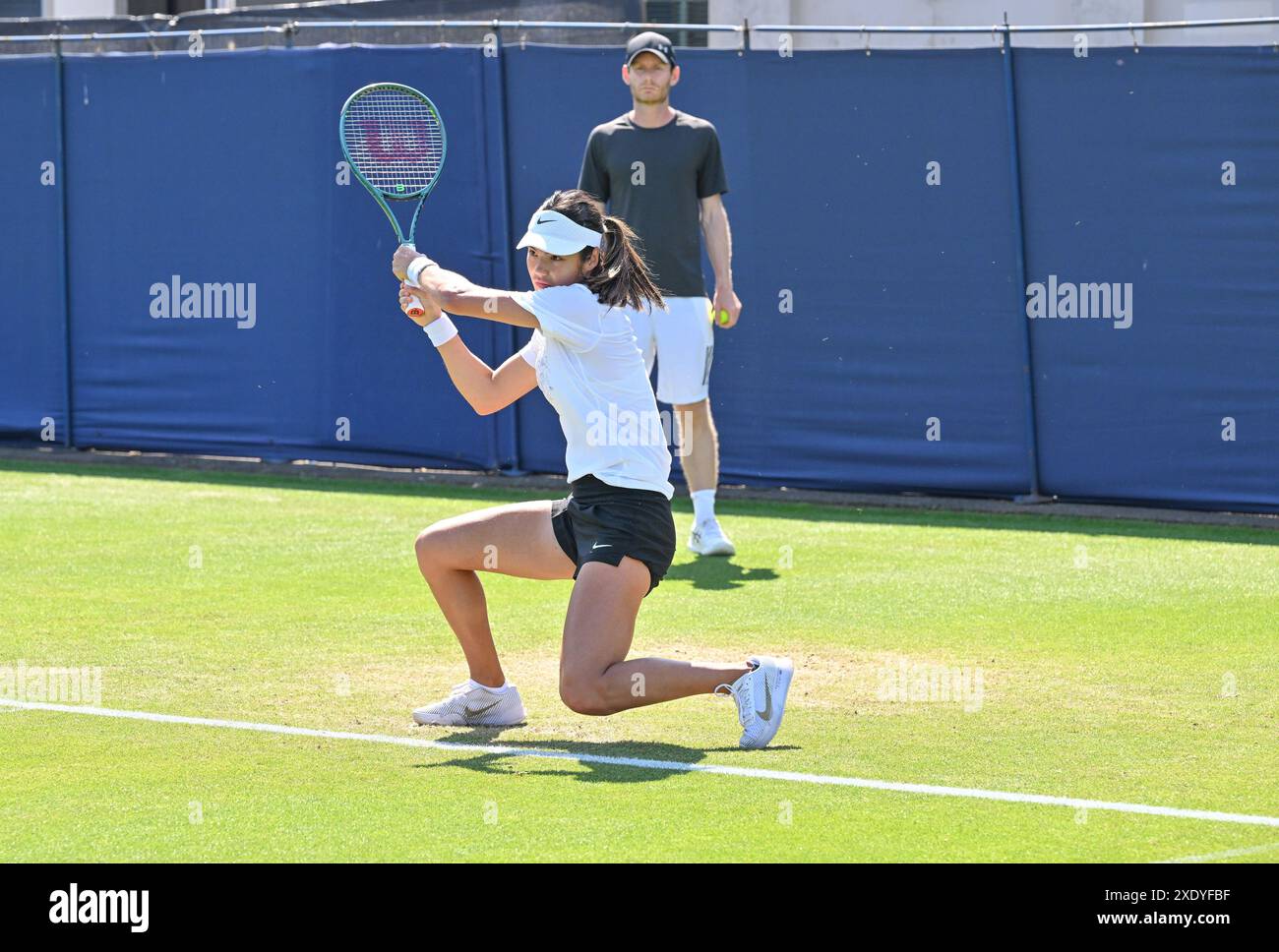 Eastbourne, UK, 25 June 2024. Emma Raducanu with her coach, Nick ...