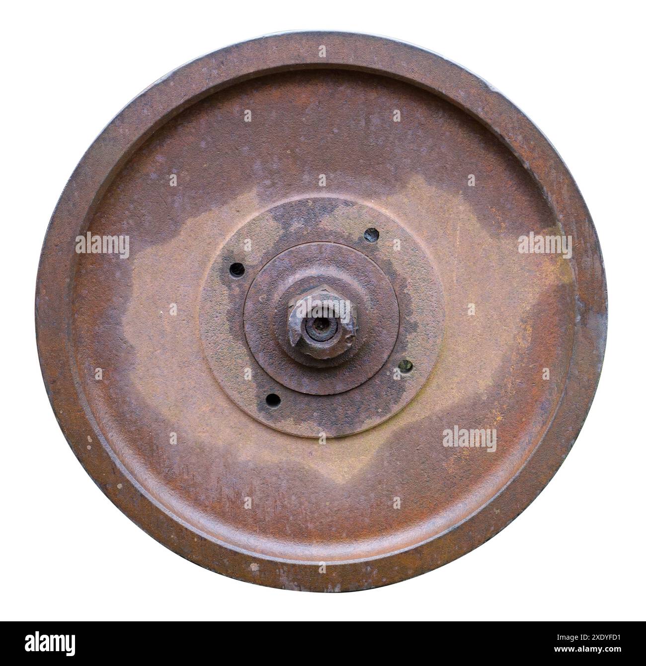 Rusty solid iron red wheel from an retro tractor . Isolated on white ...
