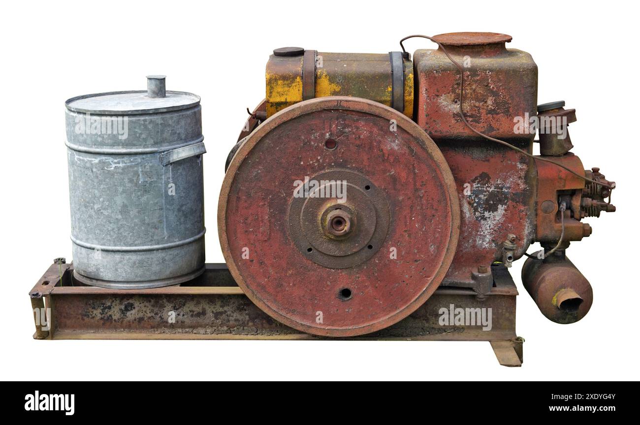 Retro small tractors diesel engine whith wheel isolated Stock Photo - Alamy