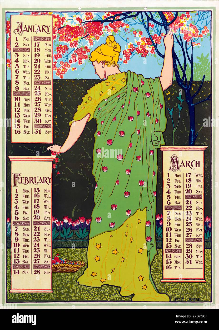 RHEAD Louis - L - Prang & Co - Poster calendar Jan-Feb-March 1896 ...