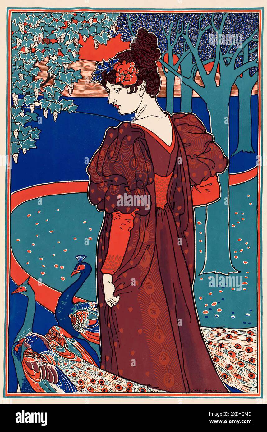 RHEAD Louis (1857-1926) - ‘Woman with Peacocks’ (La Femme au paon) 1897 - Vintage illustrated ...