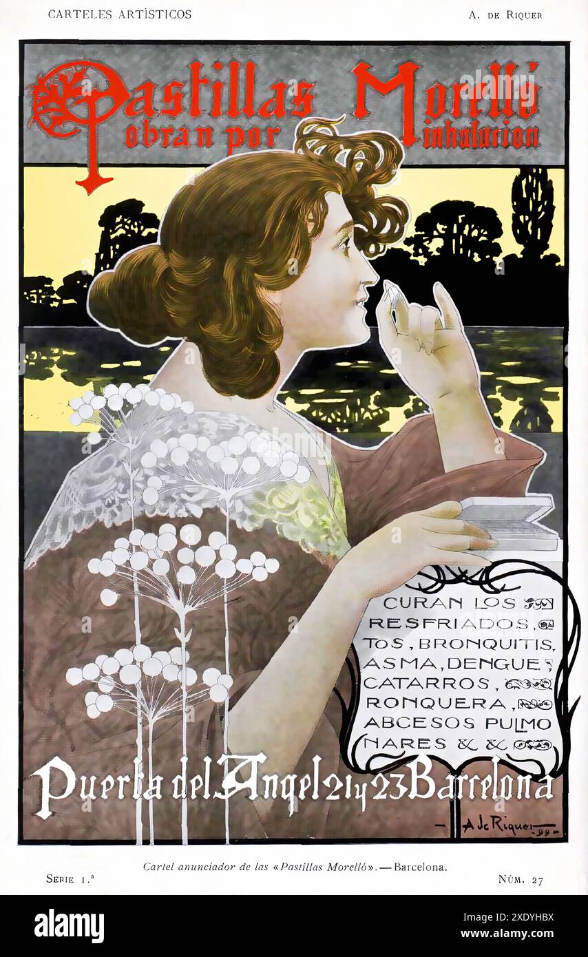 RIQUER Alexandre de - Pluma y Lápiz Cartel anunciador de las «Pastillas ...