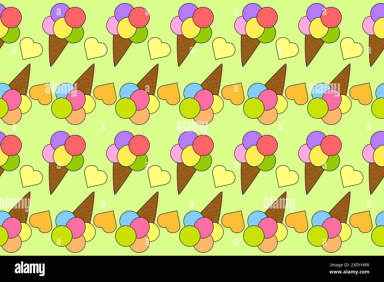 Vibrant seamless pattern with colorful ice cream cones and hearts ...