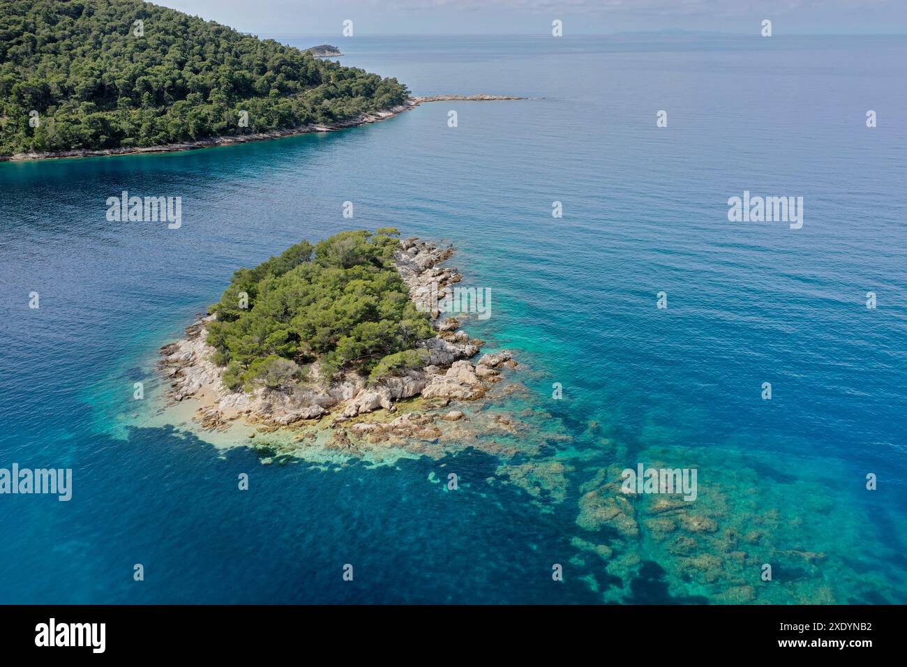 coastal landscape of the Peljesac peninsula from the air, Croatia ...