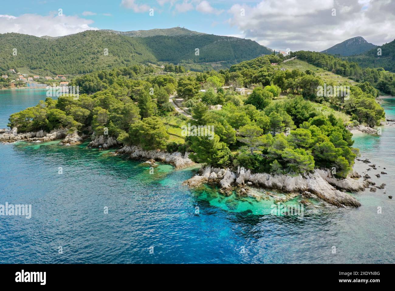 coastal landscape of the Peljesac peninsula from the air, Croatia ...