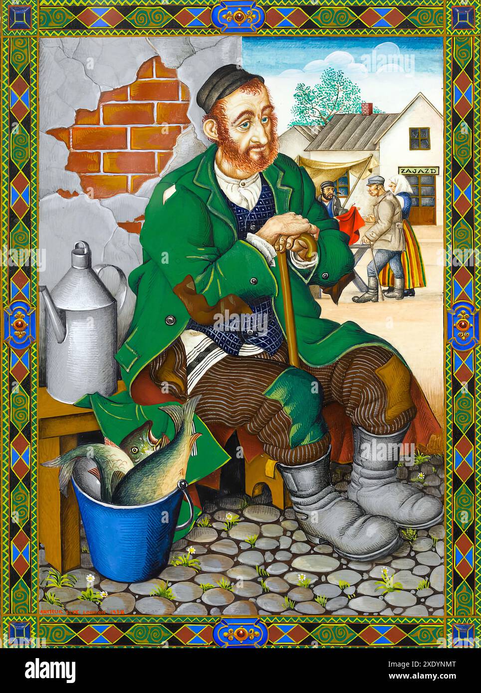 SZYK Arthur - Jewish Fish Seller Vintage illustrated print poster Stock ...