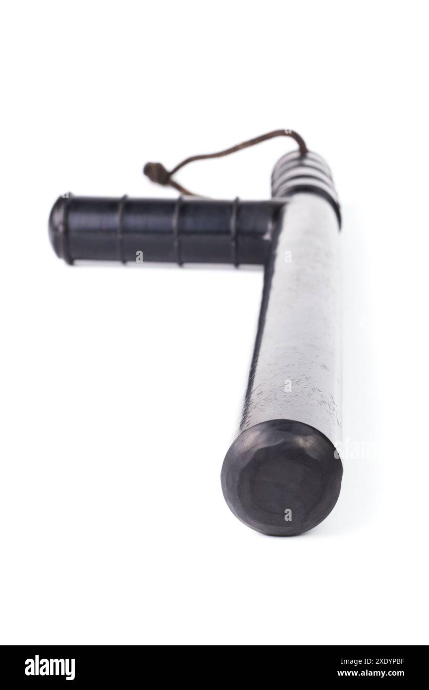 Black classic rubber police tonfa baton isolated on white background ...
