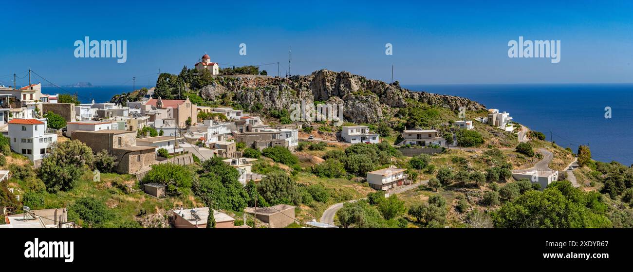 Village of Sellia, houses scattered around hills near Libyan Sea shore ...