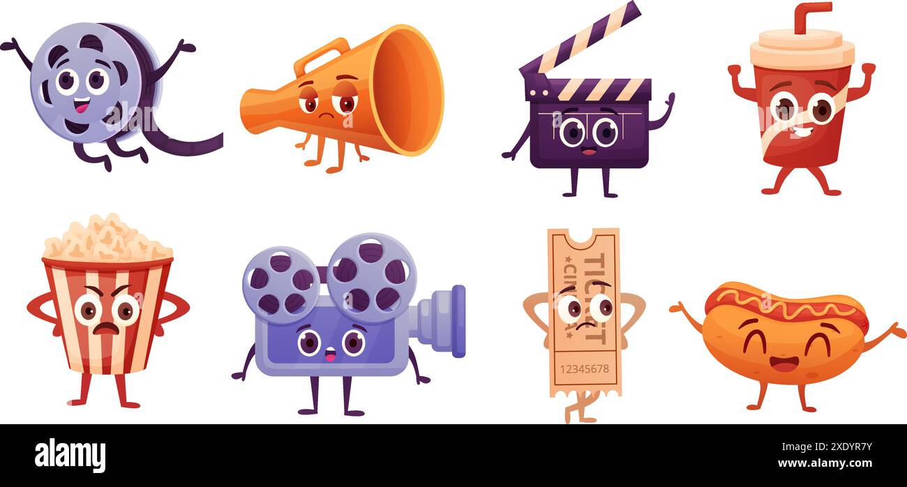 Cinema cartoon characters. Cinematography emotional elements with faces ...