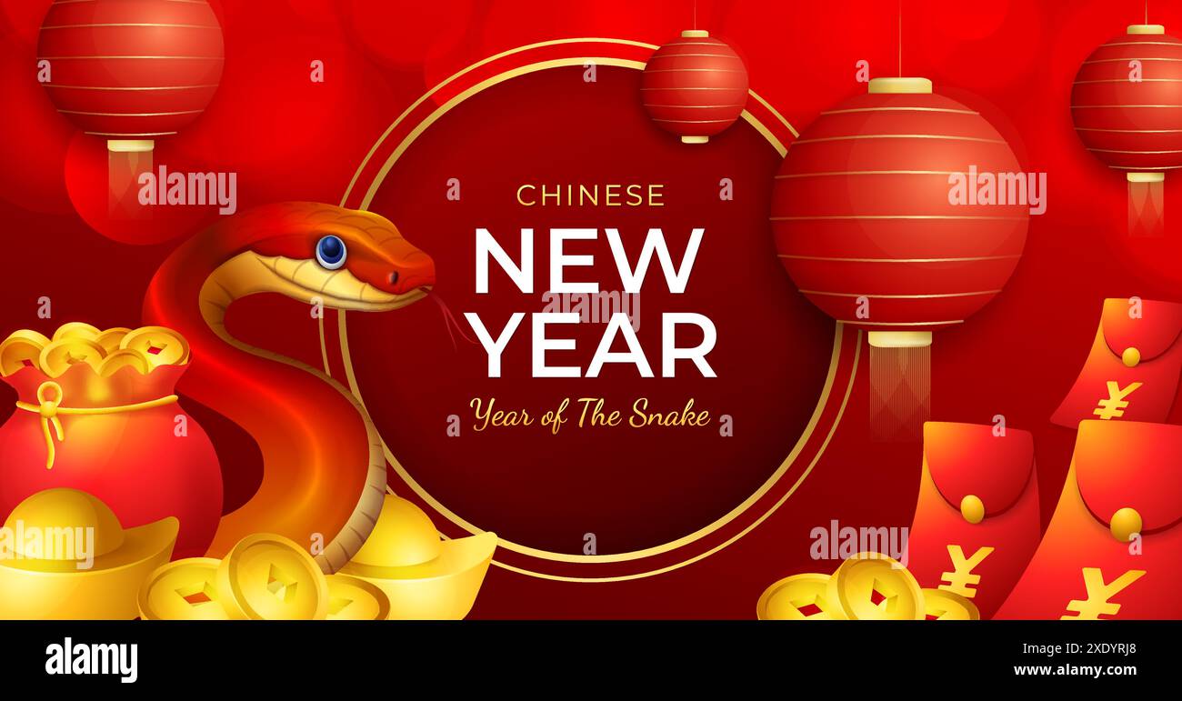 Happy Chinese New Year 2025 banner template, Snake zodiac sign with ...