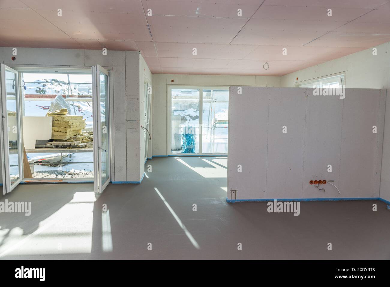 New residential building - interior design, construction site and room ...