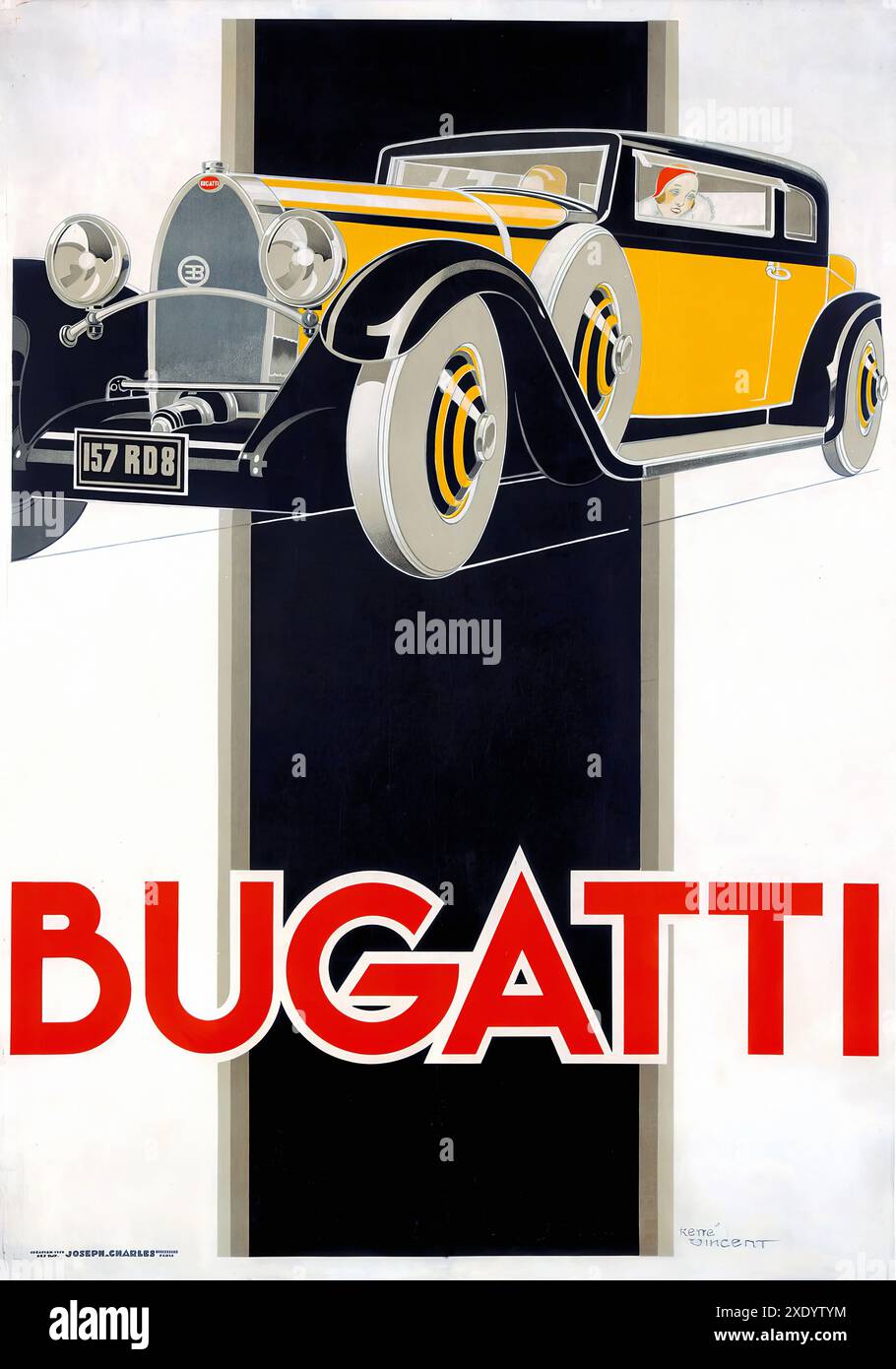 VINCENT René - Bugatti 1930 - Vintage illustrated print poster Stock Photo - Alamy