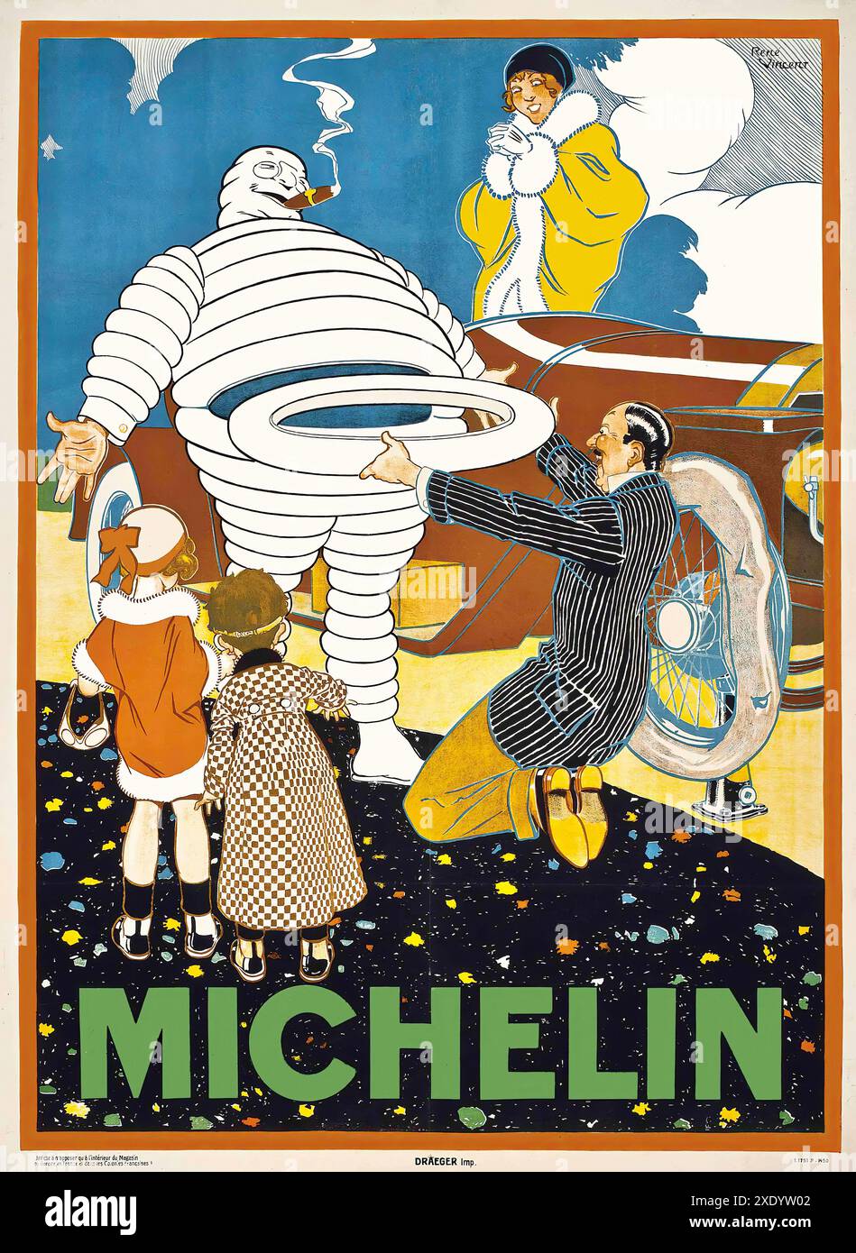 VINCENT René - Michelin Man with cigar c - 1920s - Vintage illustrated ...