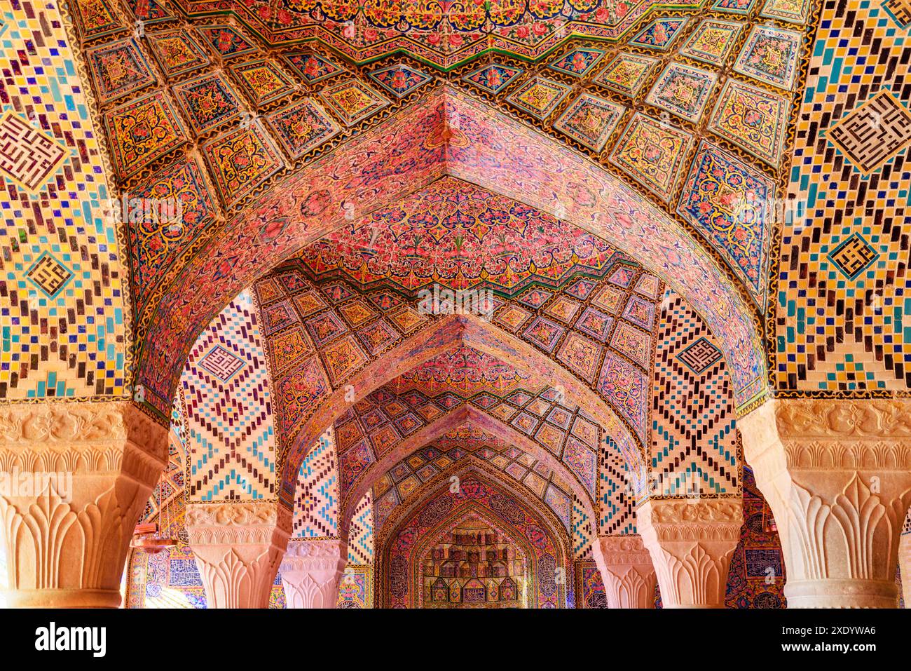 Shiraz, Iran - 29 October, 2018: Gorgeous view of vault ceiling covered ...