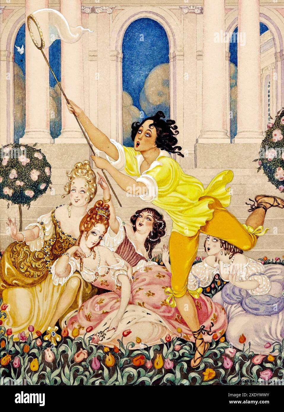 WEGENER Gerda - La chasse au papillon 1916 Vintage illustrated print ...