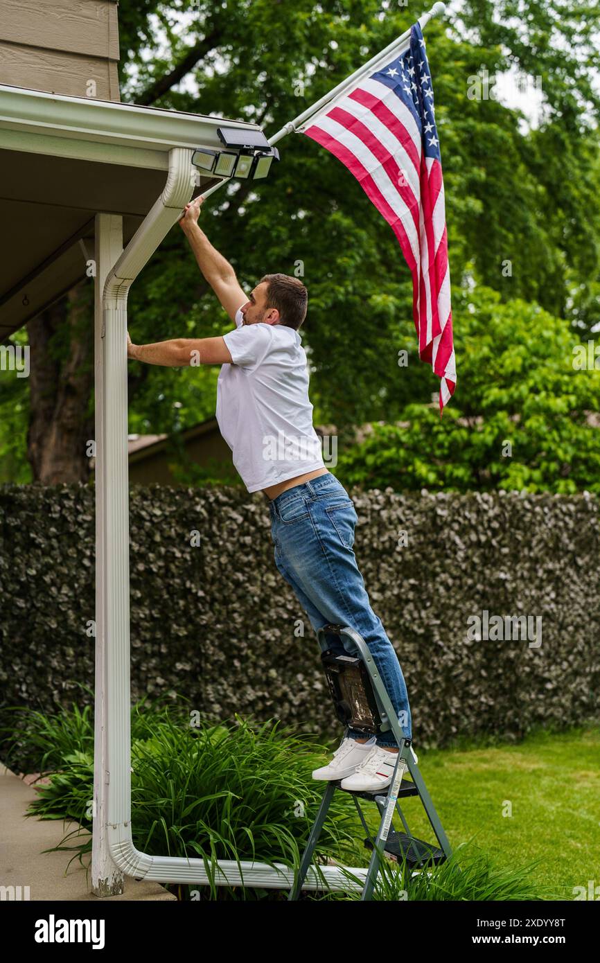 Proud American Homeowner Flying the United States of America National ...