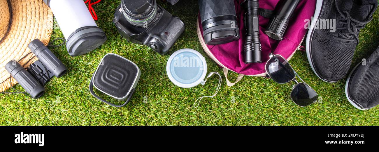 Camping checklist with various camp equipment. List of things for ...