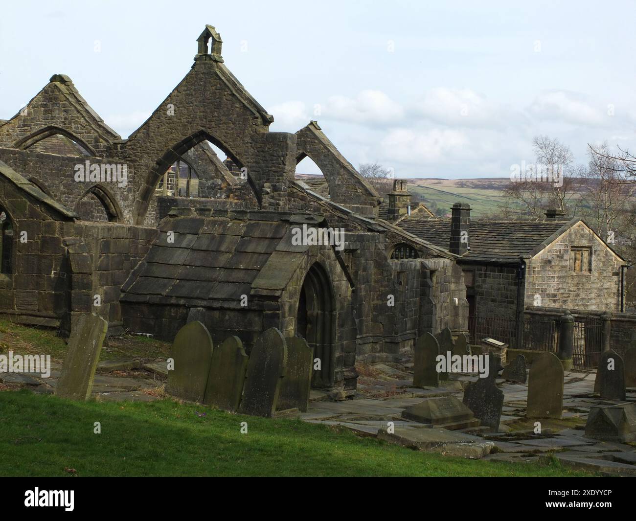 The ruined medieval church in heptonstall near hebden bridge in west ...