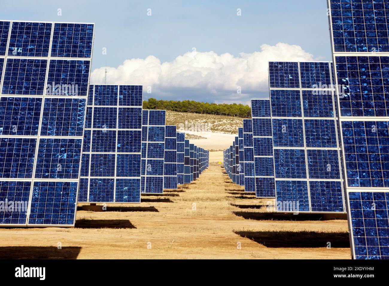 Solar panels, photovoltaics, solar power plant, Bardenas, Navarre ...