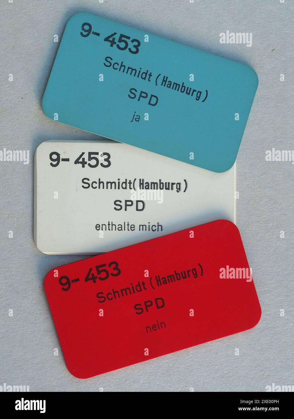 Original voting cards of the German Bundestag - Helmut Schmidt Stock ...