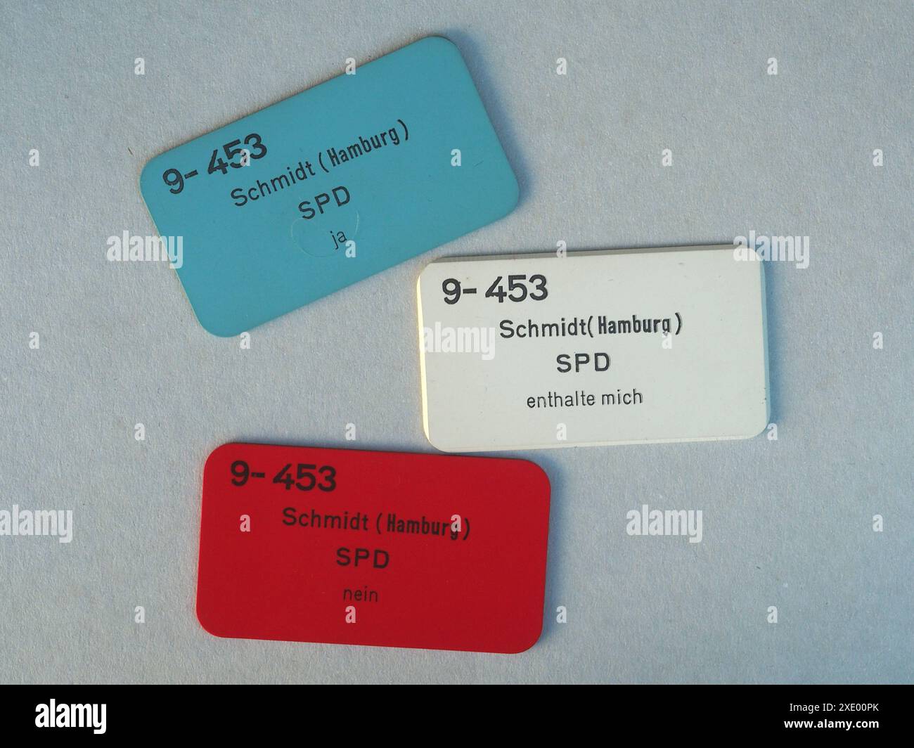 Original voting cards of the German Bundestag - Helmut Schmidt Stock ...