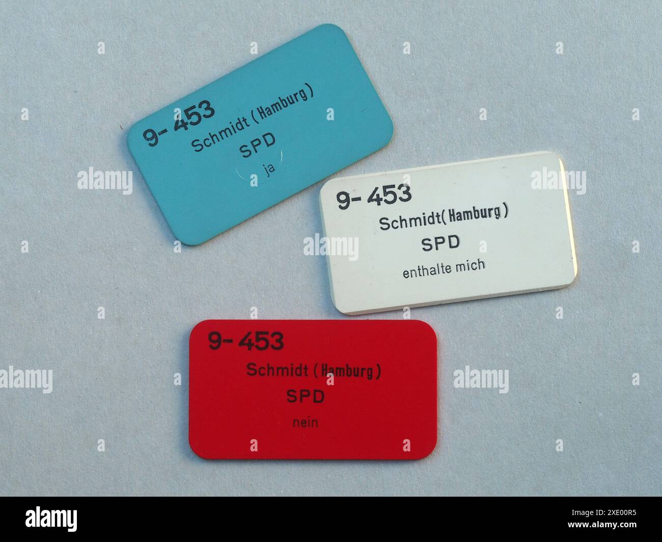 Original voting cards of the German Bundestag - Helmut Schmidt Stock ...