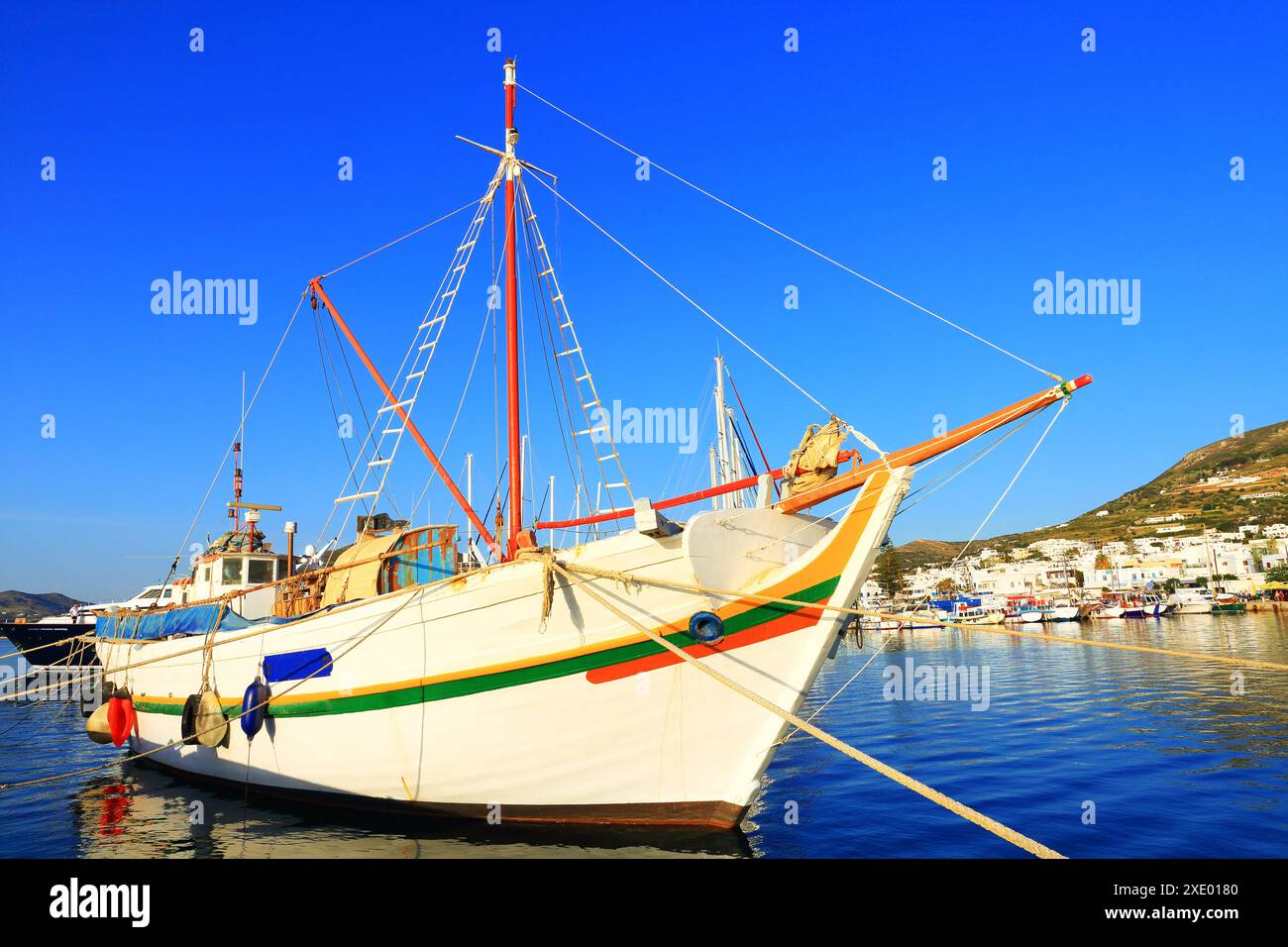 Beautiful typical Greek boat, Paros island, Cyclades, Greece Stock ...