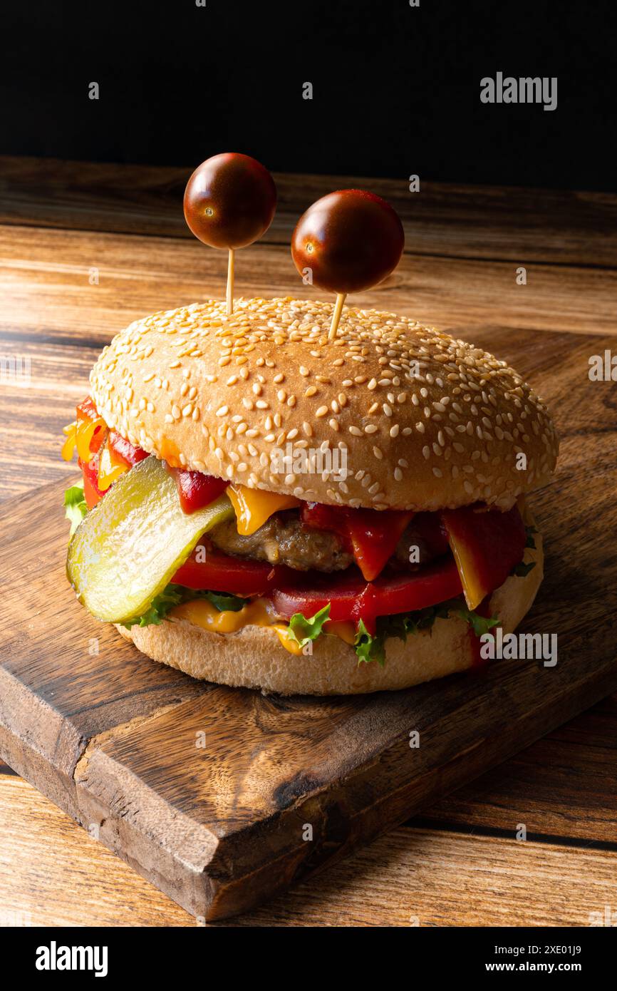 Halloween funny Monster cheeseburger Stock Photo - Alamy