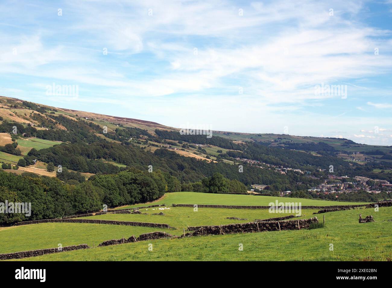 View of the calder valley in calderdale west yorkshire with the village ...