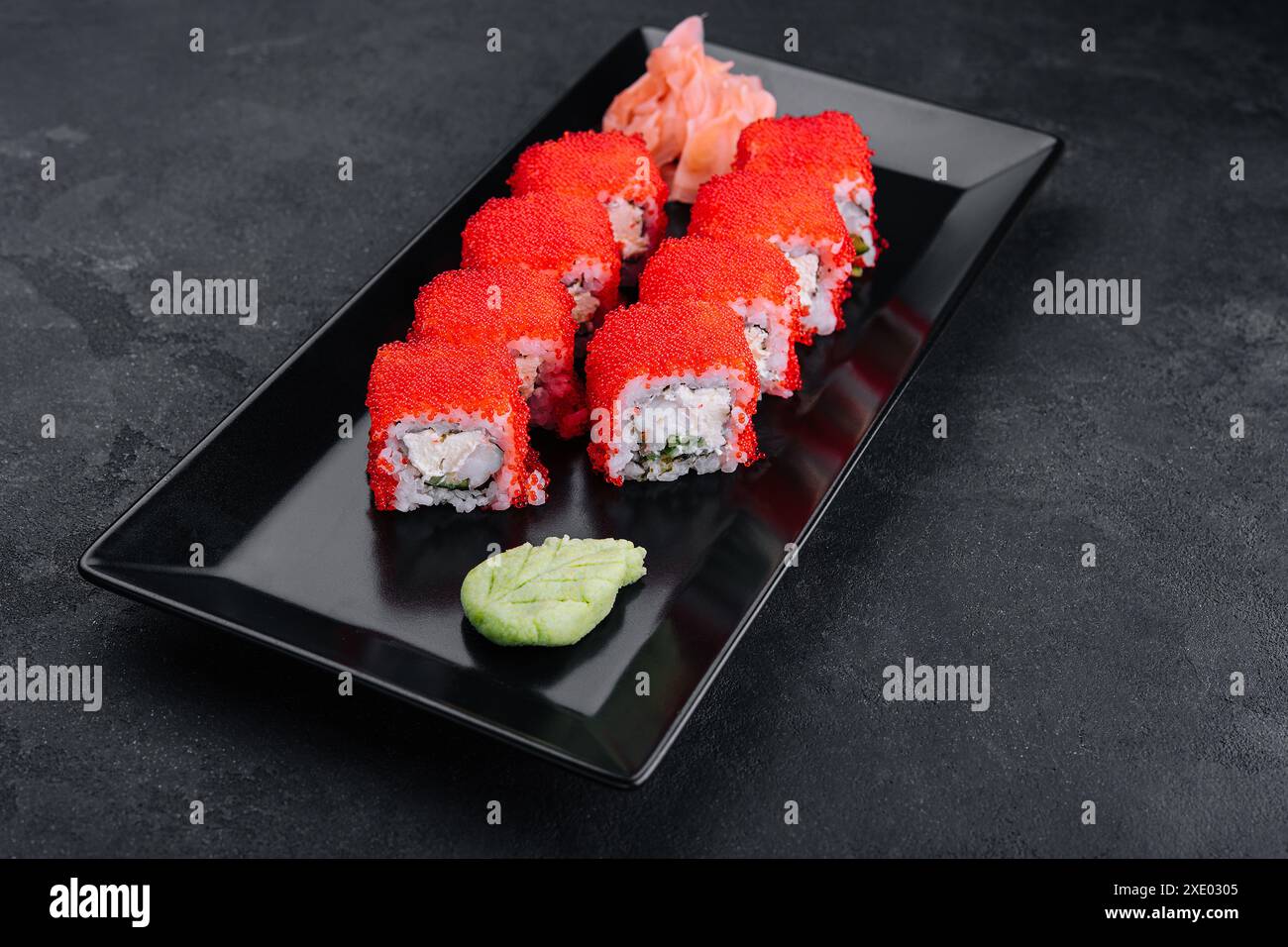 California maki sushi with masago - roll made of crab meat Stock Photo ...