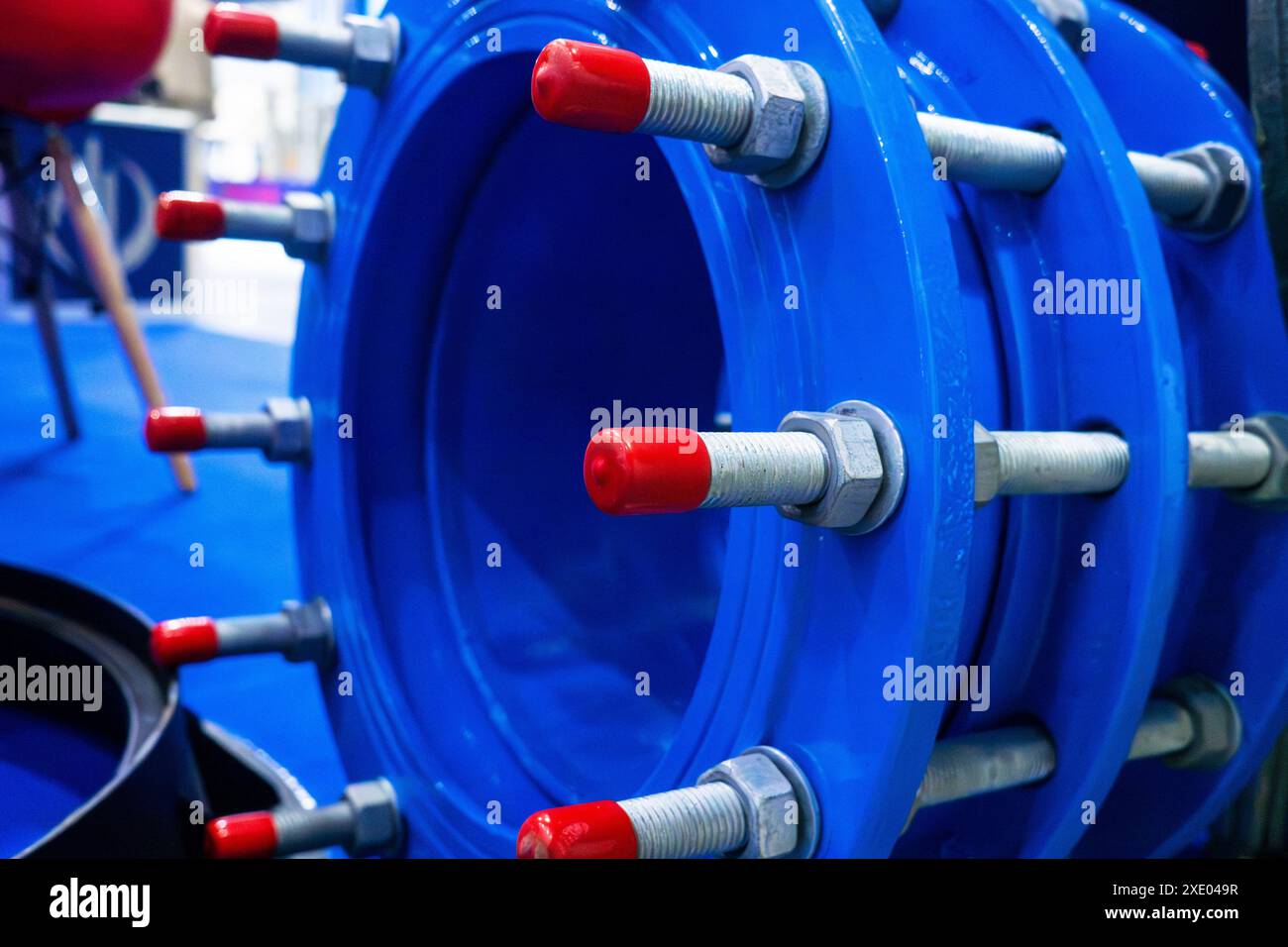Connecting clamps with bolts for large diameter pipes Stock Photo - Alamy