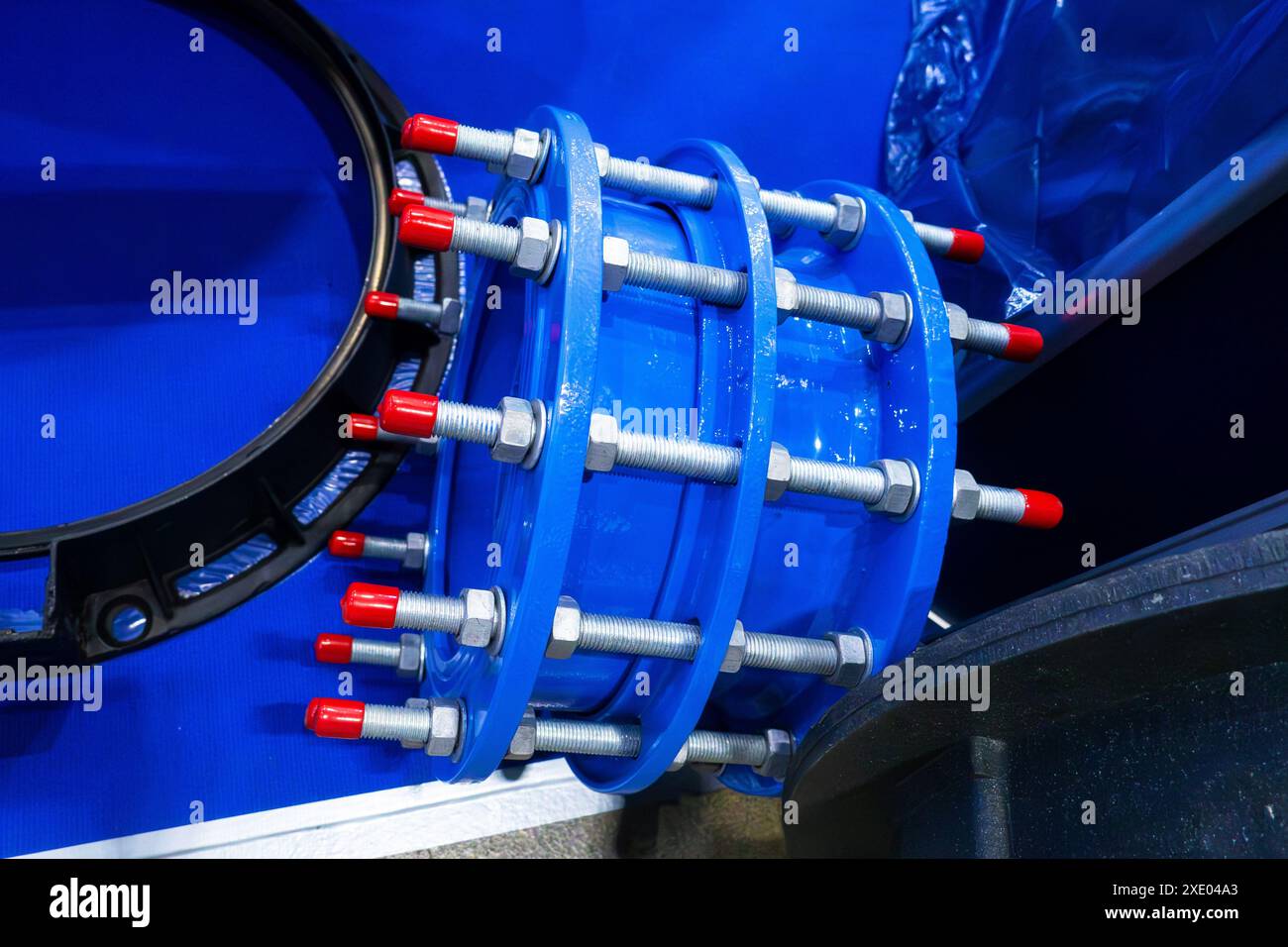 Connecting clamps with bolts for large diameter pipes Stock Photo - Alamy
