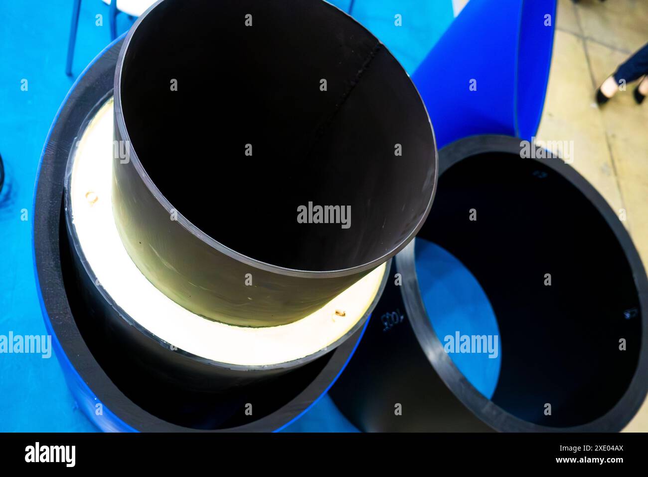 Section of a large diameter plastic pipe with thermal insulation Stock ...