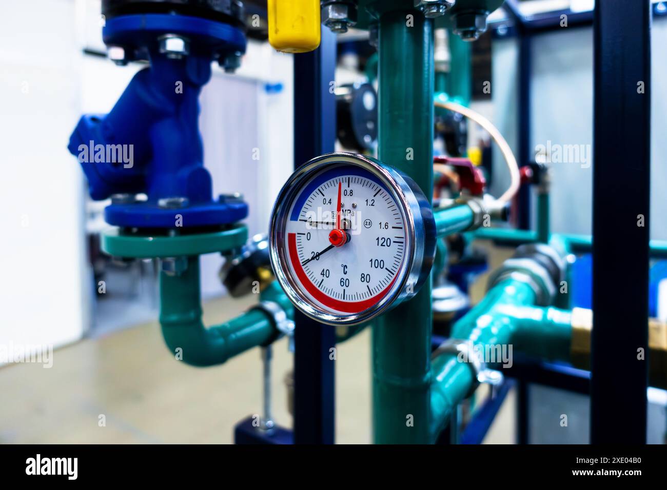 A pressure gauge with a scale for measuring the pressure of a liquid or ...