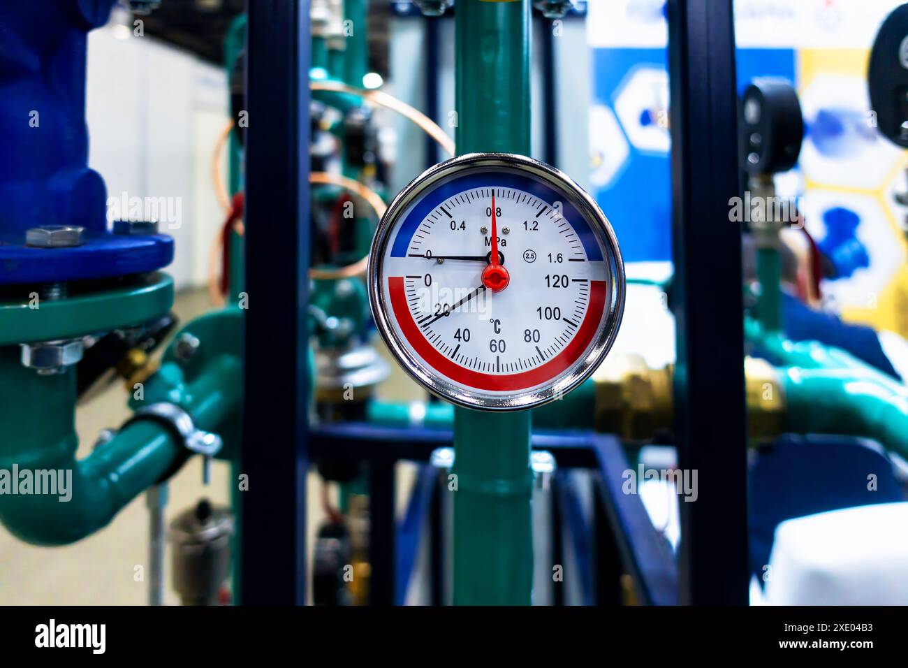A pressure gauge with a scale for measuring the pressure of a liquid or ...