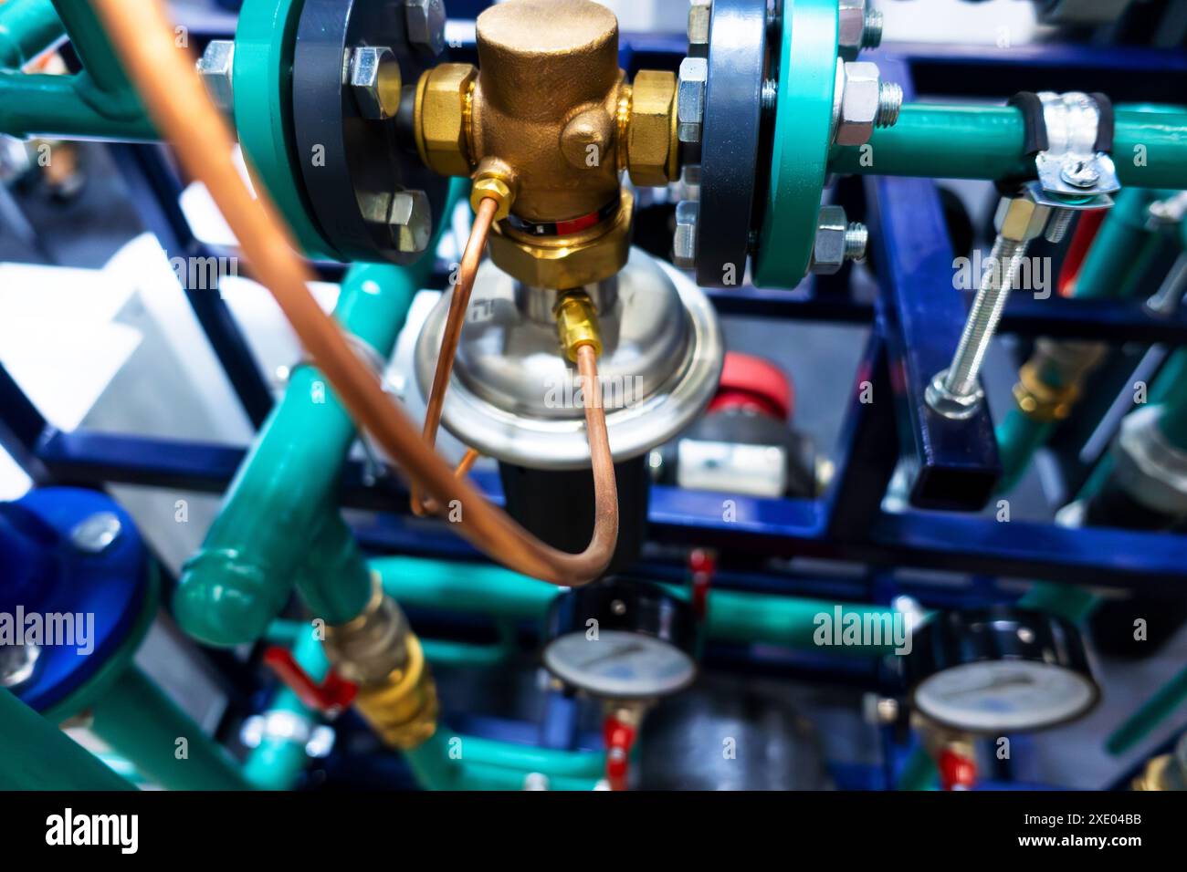 The valve in the cooling climate installation in the pipes system Stock ...