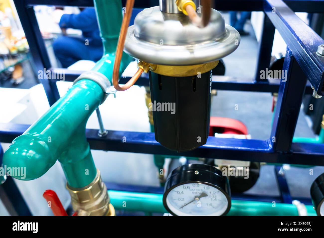 The valve in the cooling climate installation in the pipes system Stock ...